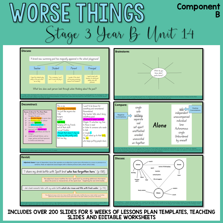 Stage 3 | Unit 14 'Worse Things' | Component B – Classroom Ready Resources